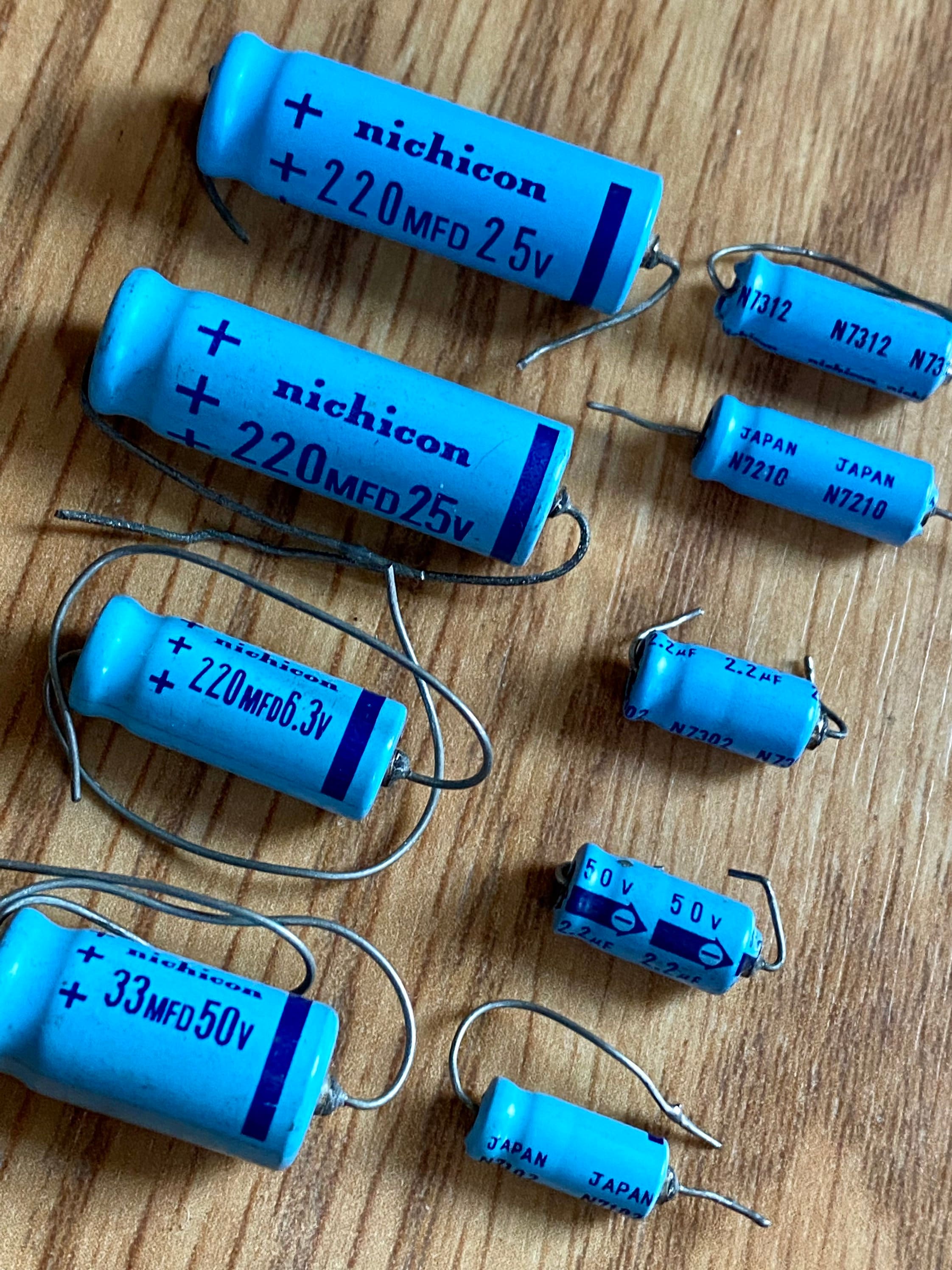 Lot of X9 Nichicon light Blue Capacitors. Vintage 25V 50V. Electronic ...