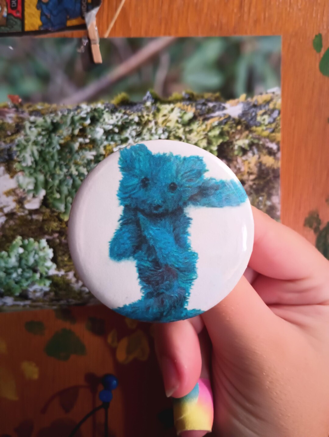 Original Art Blue Bear Button 2x2inch - Etsy