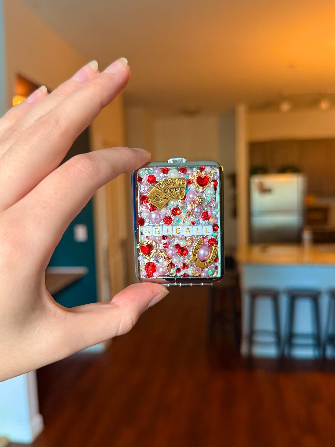 Custom Bedazzled Matchbox Tin Handmade Beaded Metal Case Match Box ...