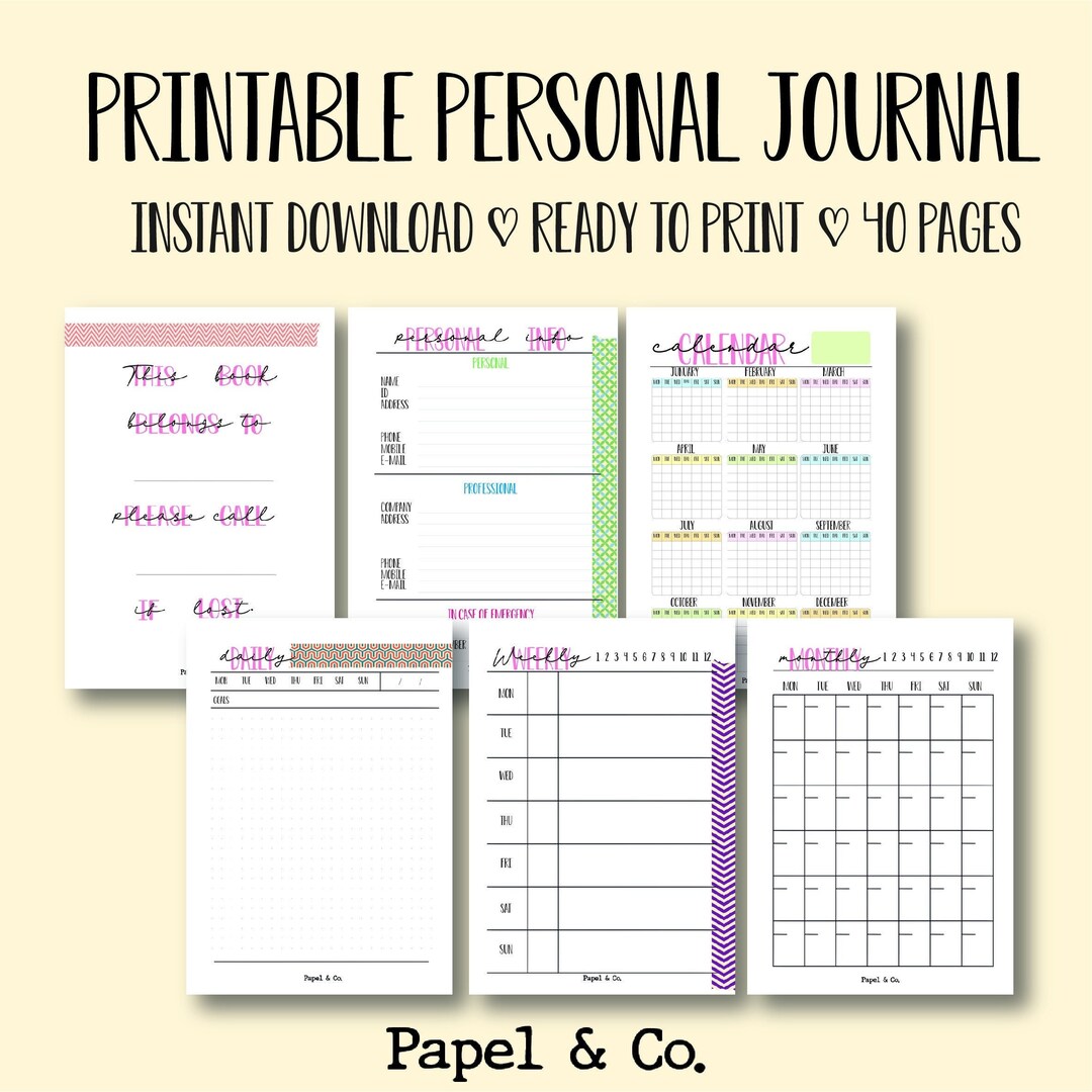 Printable Journal - 40 PDF Pages to Print Double-sided, Punch, and Use ...