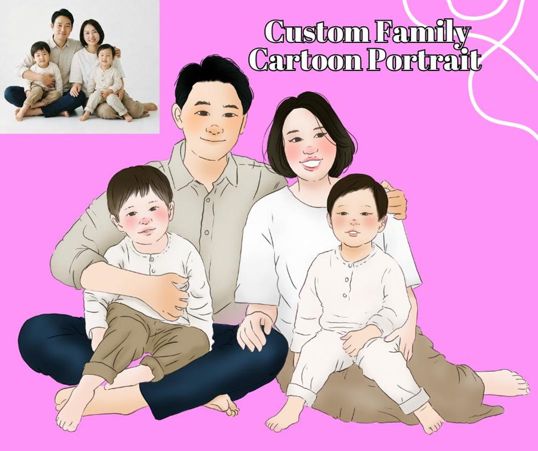 Custom Family Cartoon Portrait | Realistic Cartoon Style | Colored ...