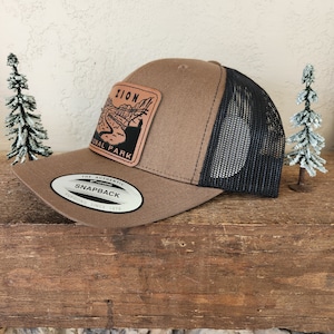 Zion National Park Hat, Trucker Hat, Snapback, Leather Patch, Laser Engraved, National Park Gift ...