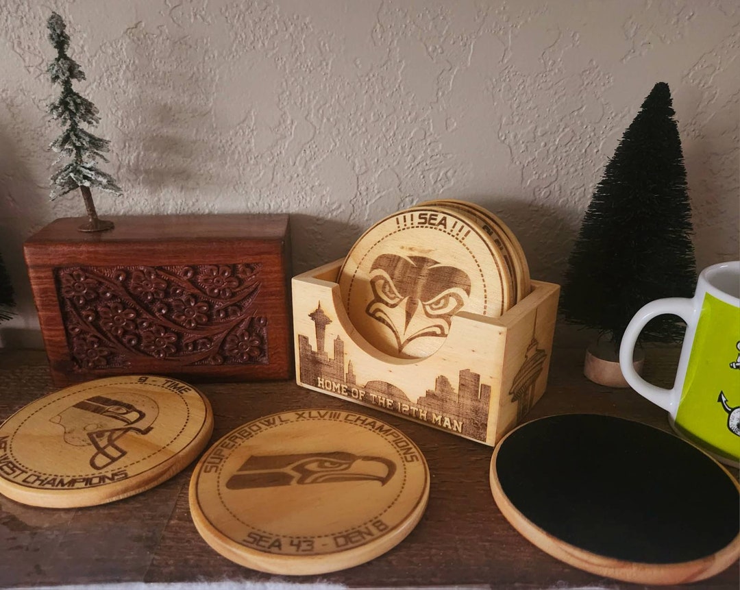 Seattle Seahawks Wood Coasters: 12th Man Cave Gift - Etsy