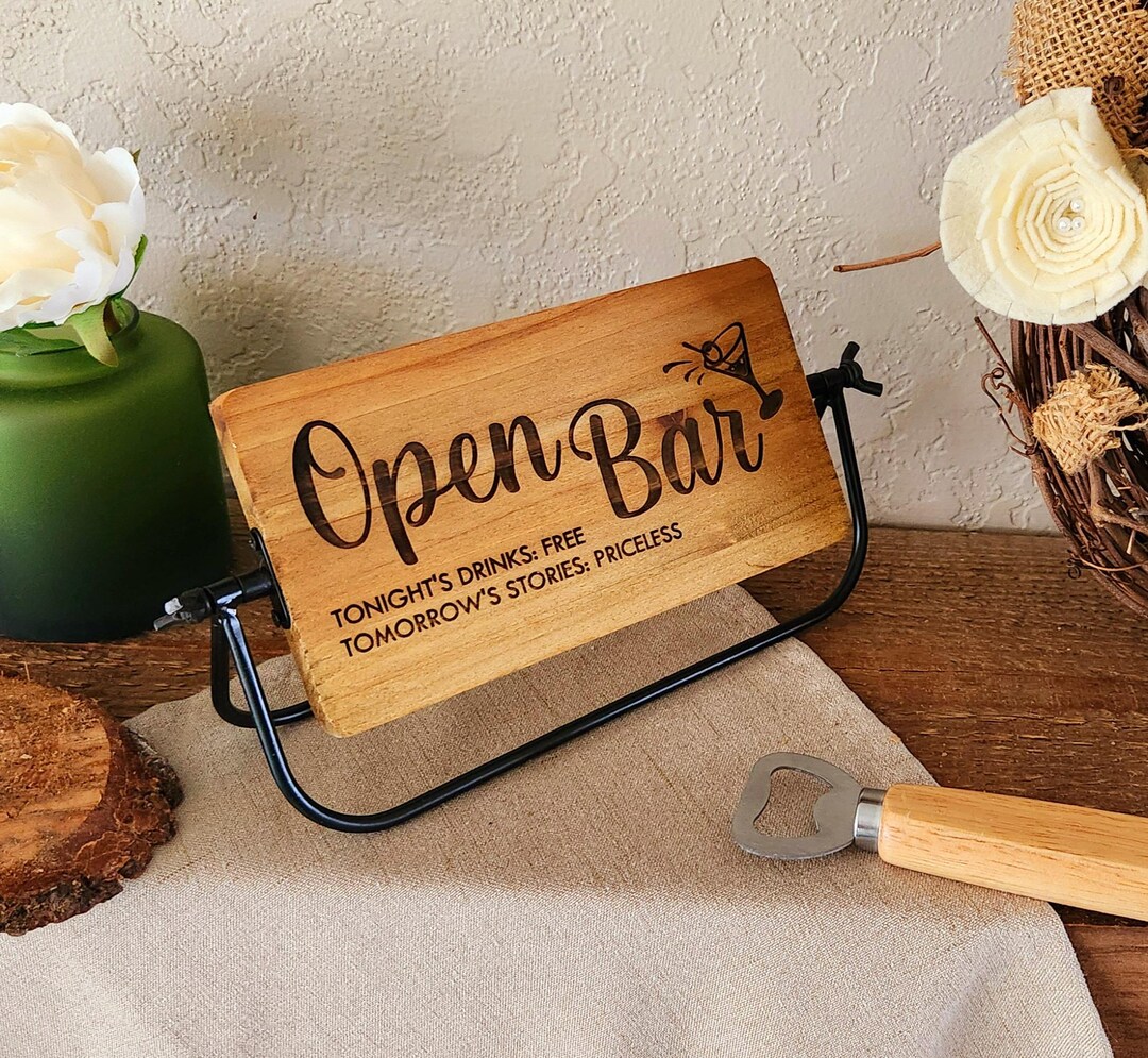 Rustic Open Bar Wedding Sign: Laser Engraved Wood Table Decor - Etsy