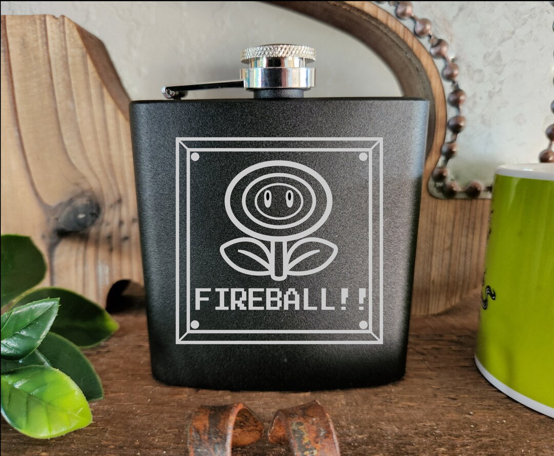Super Mario 8oz Flask | Powder Coated Laser Engraved | Fire Flower ...