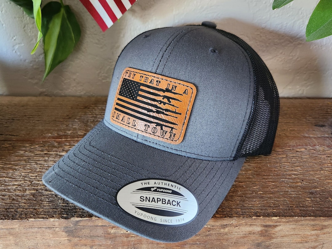Laser Engraved Leather Patch Hat: Patriotic Small Town Apparel - Etsy