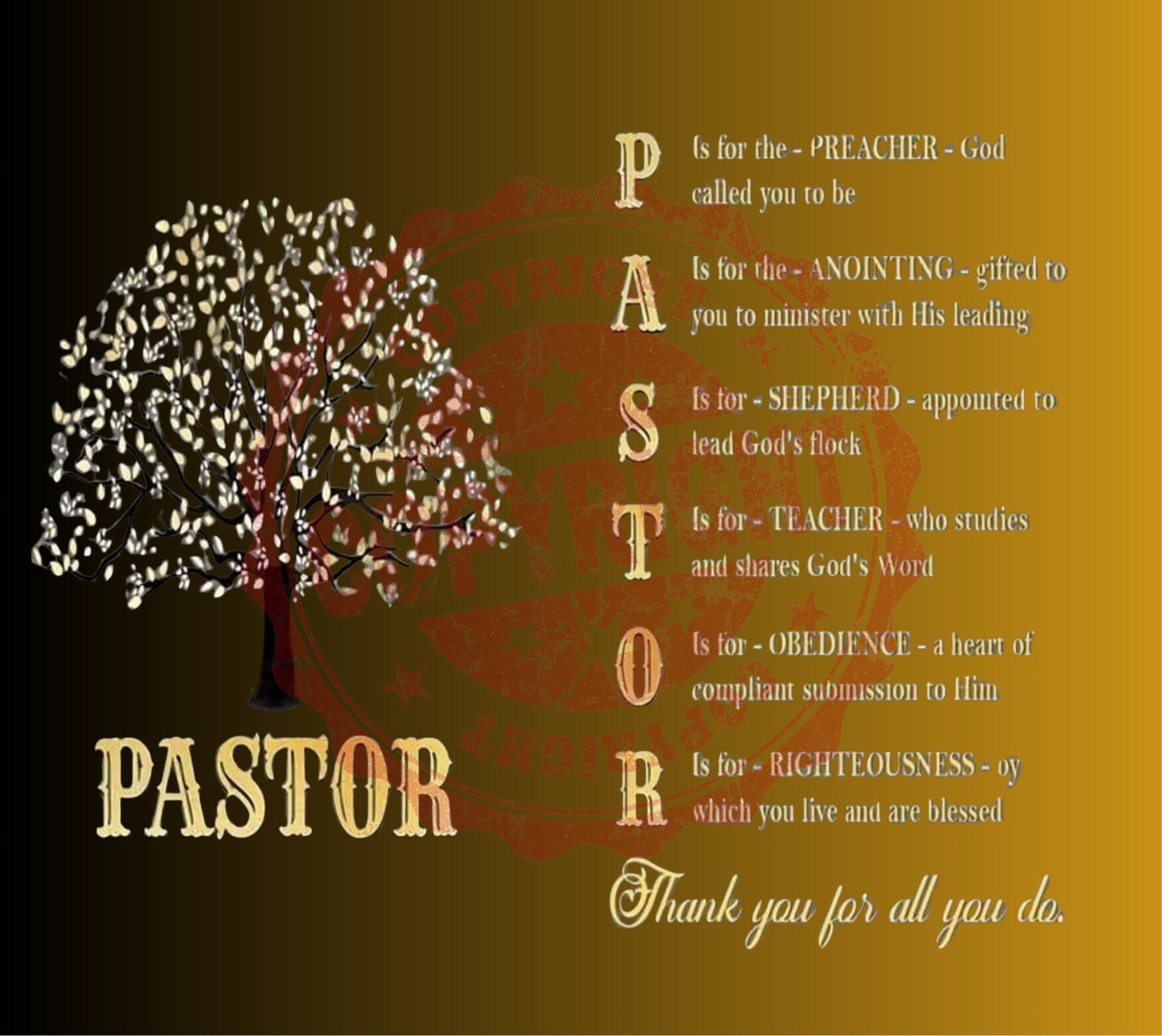 Pastor Black Gold Tumbler Print PNG - Etsy
