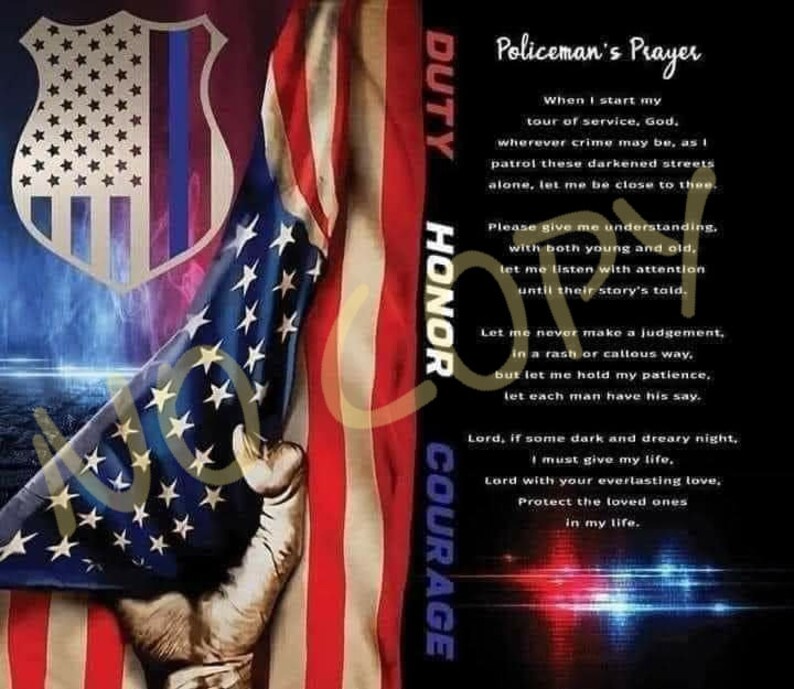 Policeman's Prayer Duty Honor Courage Tumbler Wrap PNG - Etsy