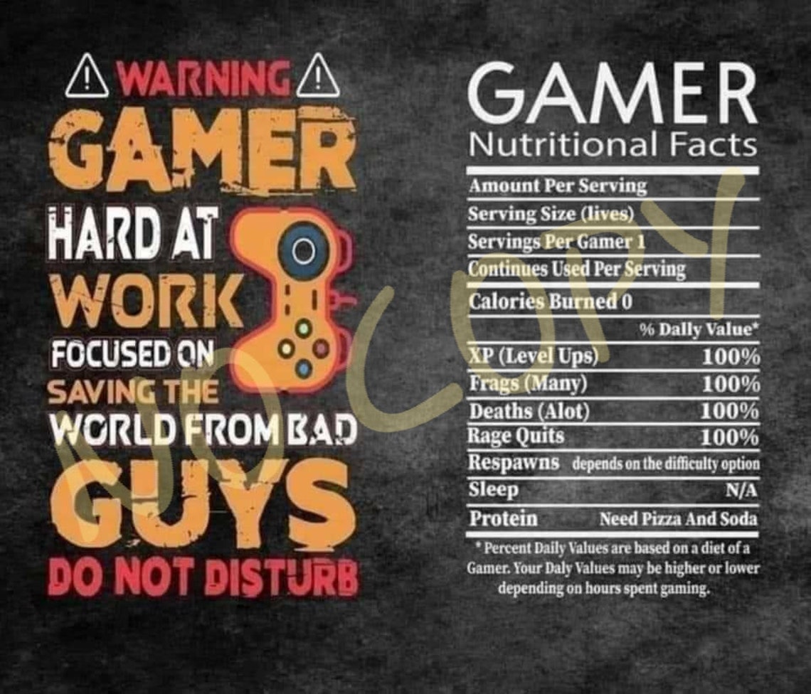 Gamer Video Game Nutritional Facts Tumbler Wrap PNG - Etsy