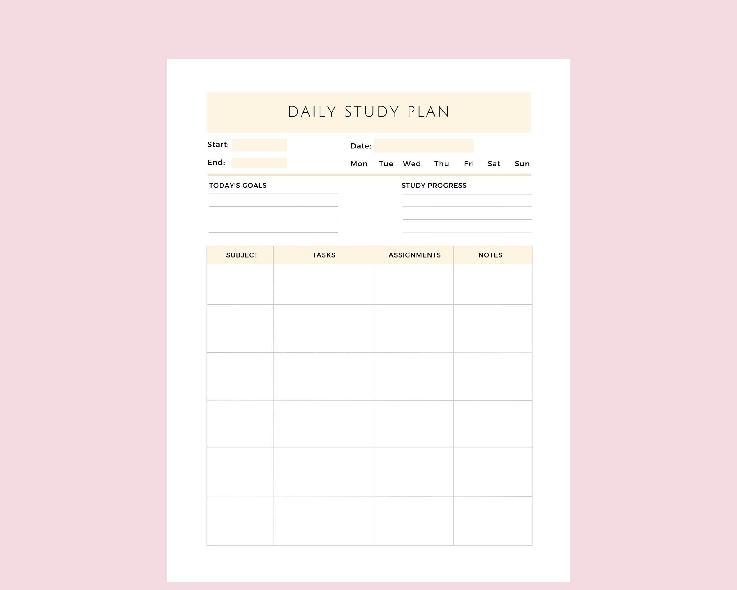 Daily Study Plan Printable, Study Planner, Academic Planner, Instant ...