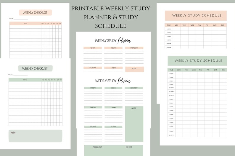 Printable Weekly Study Planner, Weekly Study Schedule, Weekly Checklist ...