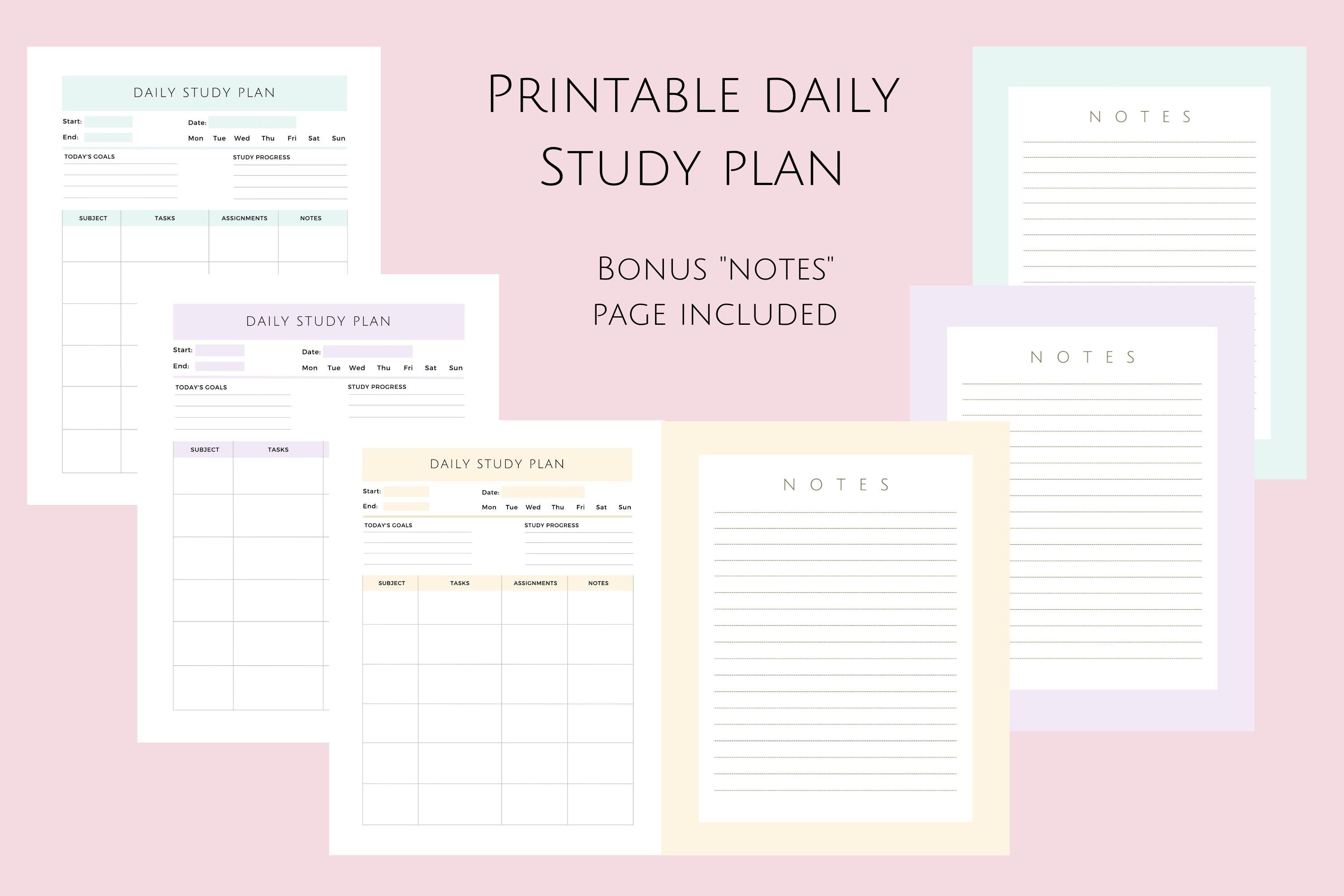 Daily Study Plan Printable, Study Planner, Academic Planner, Instant ...