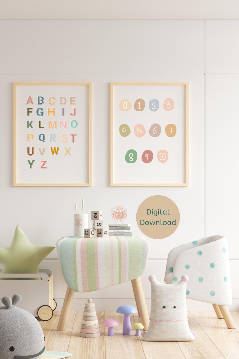 Set of 3 Educational Wall Art Printable, Alphabet Wall Art, Learning ...