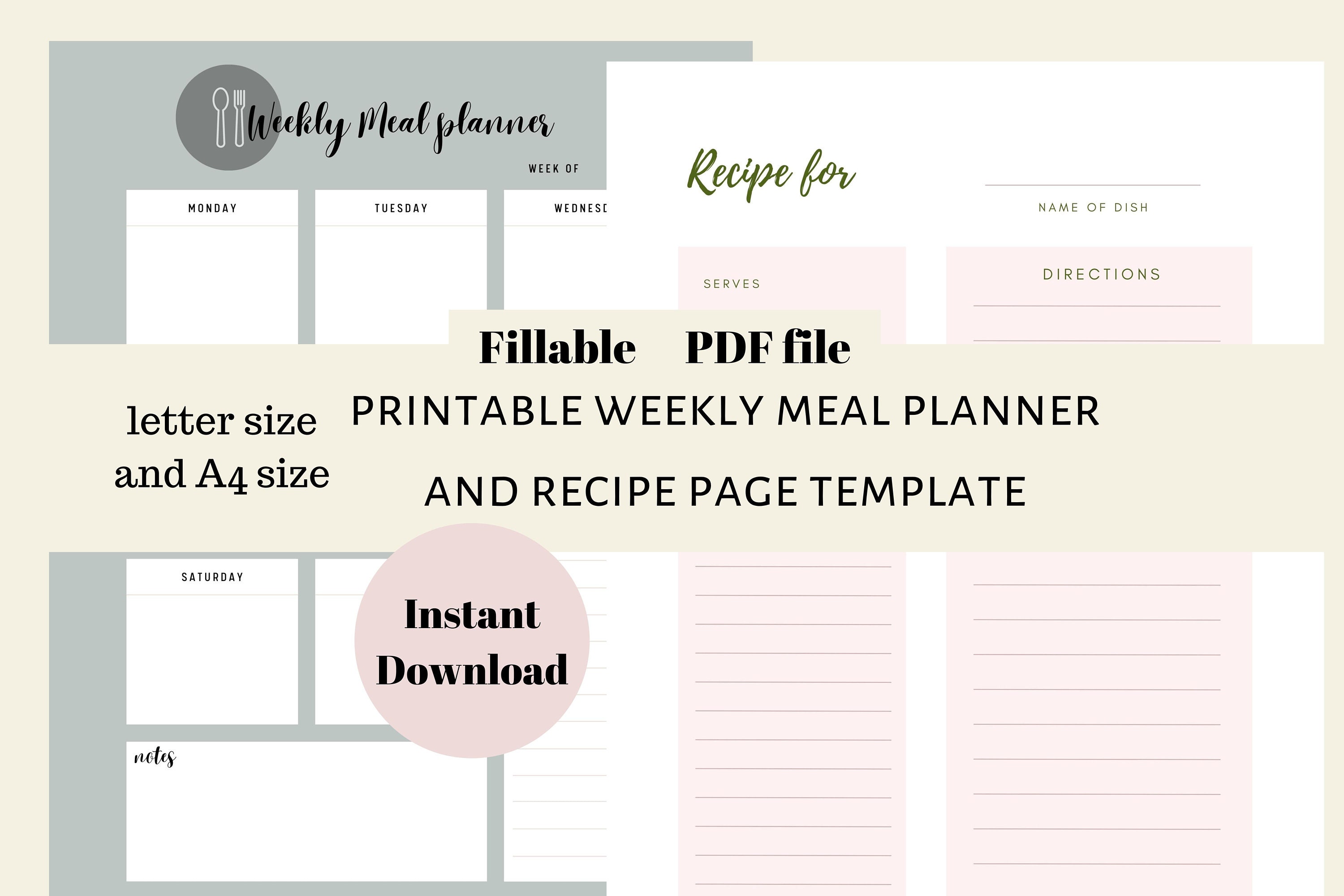Printable Weekly Meal Planner, Fillable Pdf, Simple Meal Planner ...