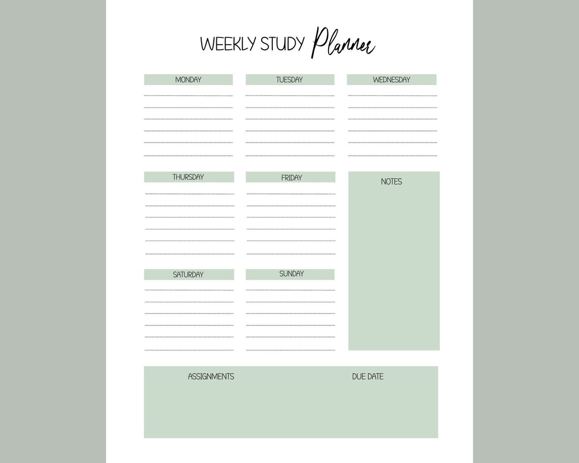 Printable Weekly Study Planner Weekly Study Schedule Weekly - Etsy