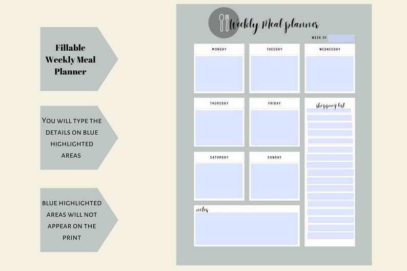 Printable Weekly Meal Planner, Fillable Pdf, Simple Meal Planner ...