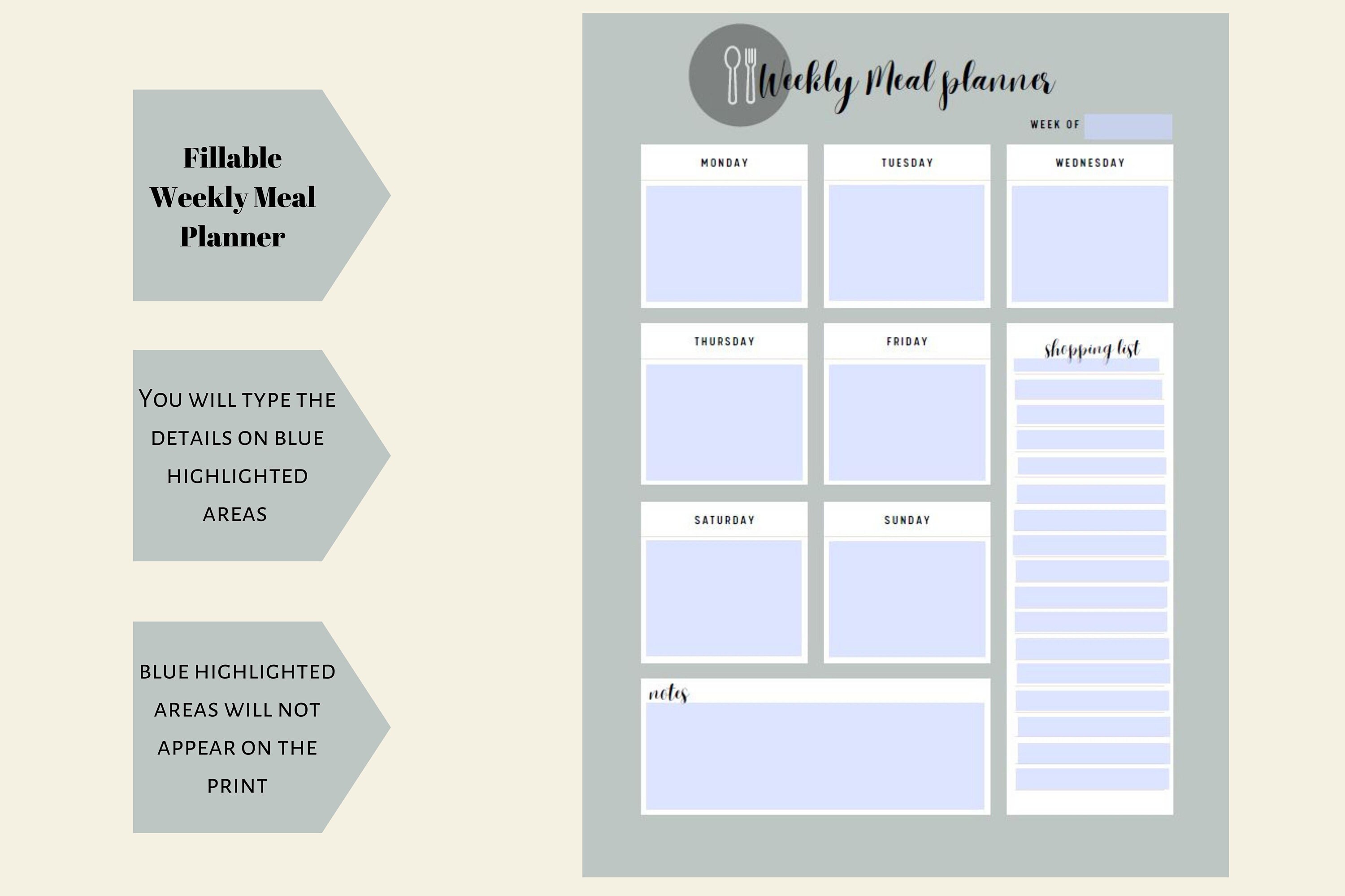 Printable Weekly Meal Planner, Fillable Pdf, Simple Meal Planner ...