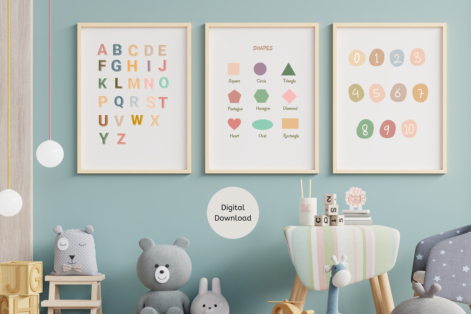 Set of 3 Educational Wall Art Printable, Alphabet Wall Art, Learning ...