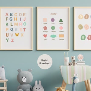 Set of 3 Educational Wall Art Printable, Alphabet Wall Art, Learning ...