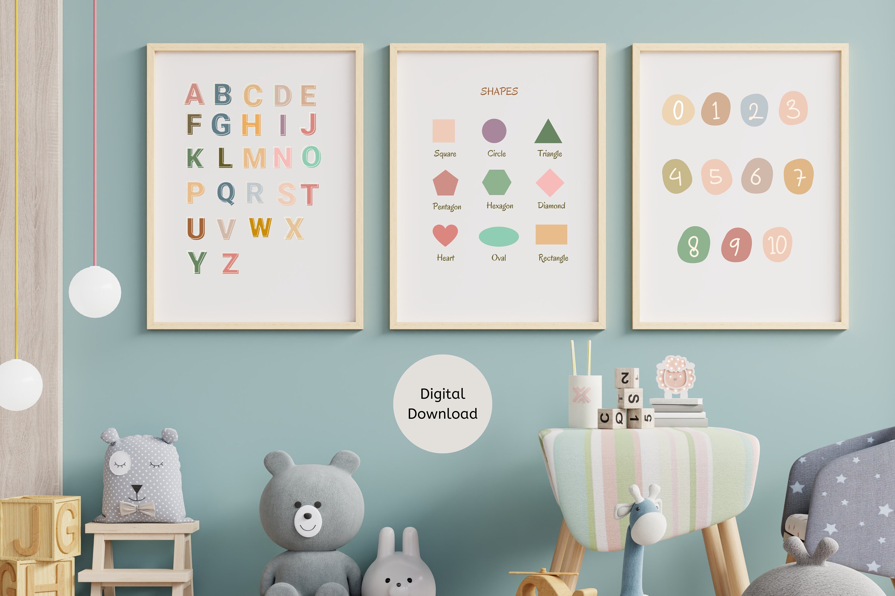 Set of 3 Educational Wall Art Printable, Alphabet Wall Art, Learning ...