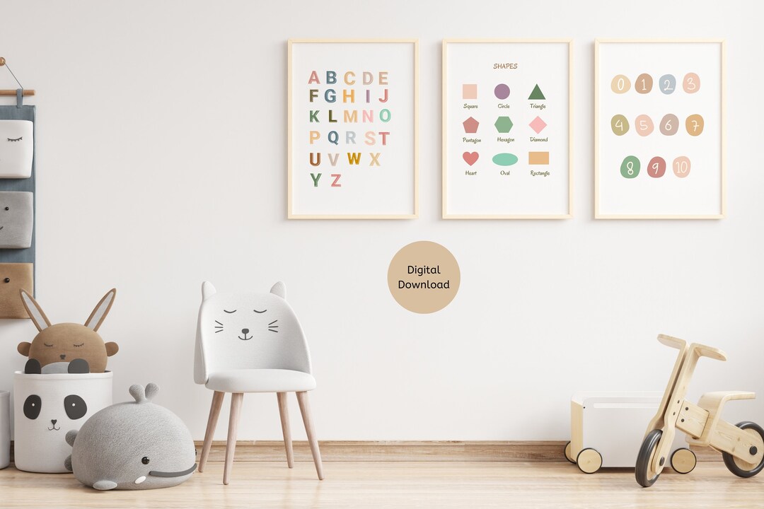 Set of 3 Educational Wall Art Printable, Alphabet Wall Art, Learning ...