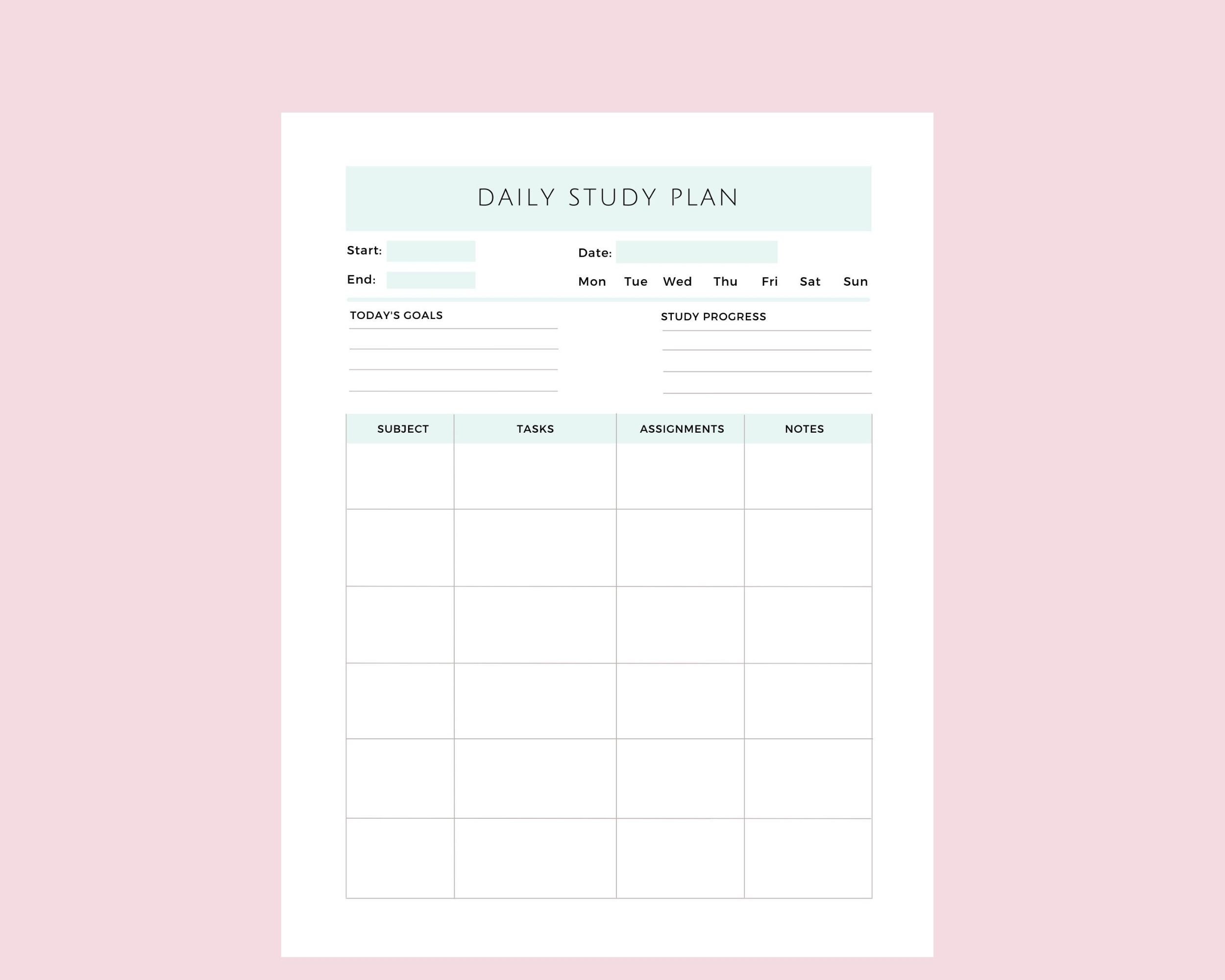 Daily Study Plan Printable, Study Planner, Academic Planner, Instant ...