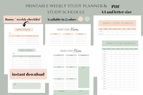 Printable Weekly Study Planner Weekly Study Schedule Weekly | Etsy