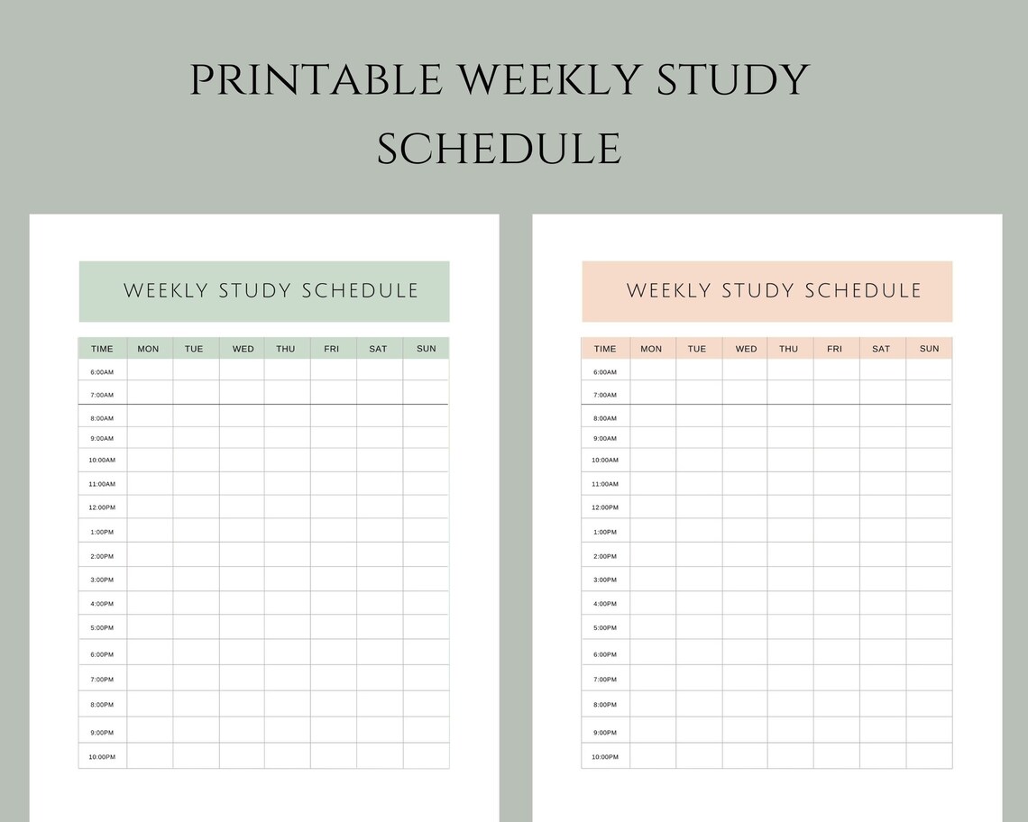 Printable Weekly Study Planner, Weekly Study Schedule, Weekly Checklist ...