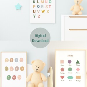 Set of 3 Educational Wall Art Printable, Alphabet Wall Art, Learning ...