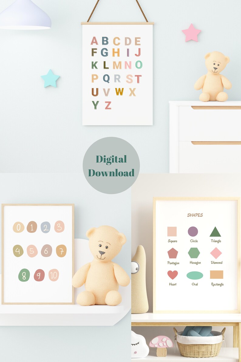 Set of 3 Educational Wall Art Printable, Alphabet Wall Art, Learning ...