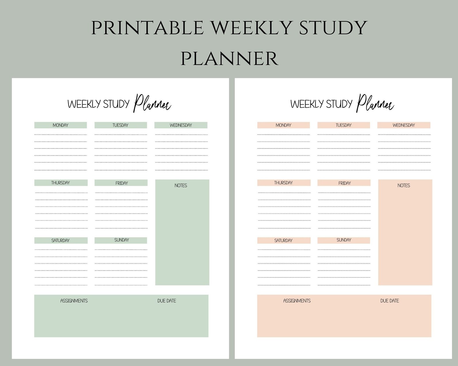 Printable Weekly Study Planner, Weekly Study Schedule, Weekly Checklist ...