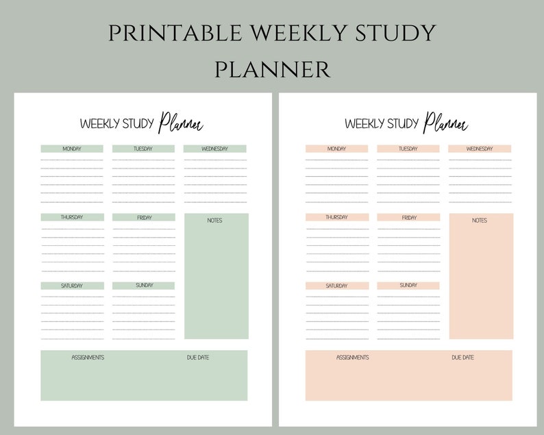 Printable Weekly Study Planner, Weekly Study Schedule, Weekly Checklist ...
