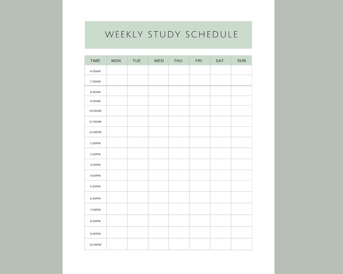 Printable Weekly Study Planner, Weekly Study Schedule, Weekly Checklist ...