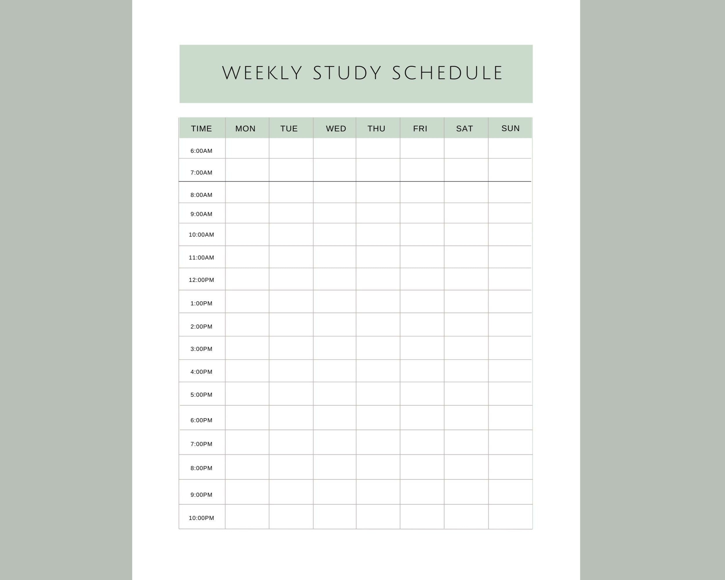 Printable Weekly Study Planner, Weekly Study Schedule, Weekly Checklist ...