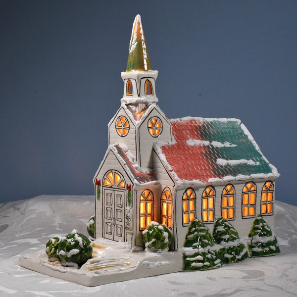 Lighted Ceramic Church - Etsy