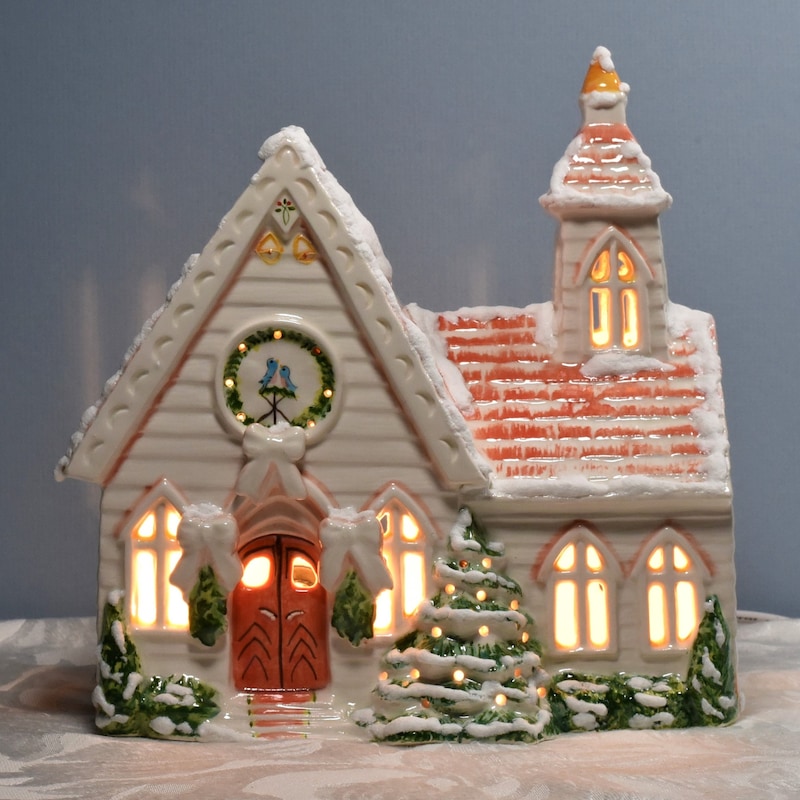 Lighted Ceramic Church - Etsy