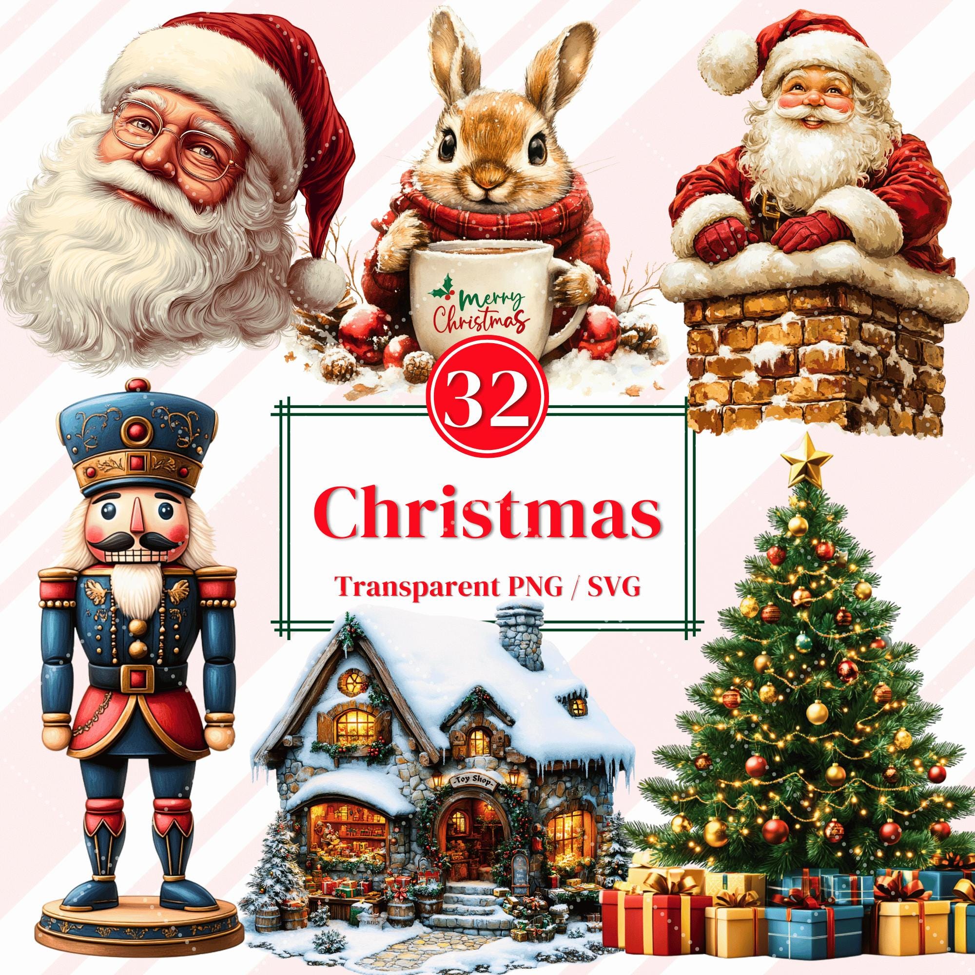 32 PNG / SVG Downloadable Clipart Set | Merry Christmas PNG ...