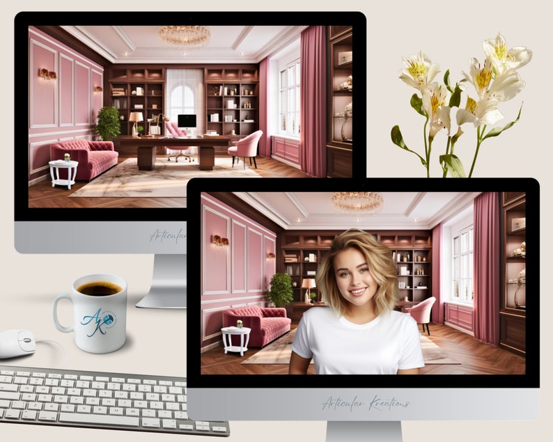 Pink Home Office Backdrop | Zoom Background | Microsoft Teams ...