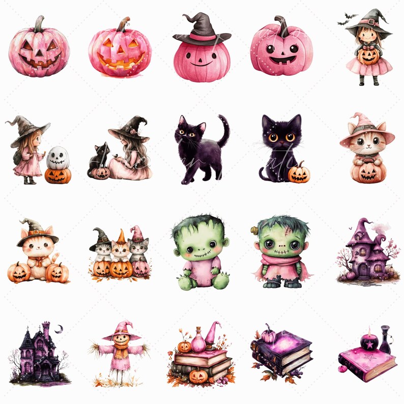 50 Watercolor Halloween Graphic Clipart Downloadable Digital Clipart ...