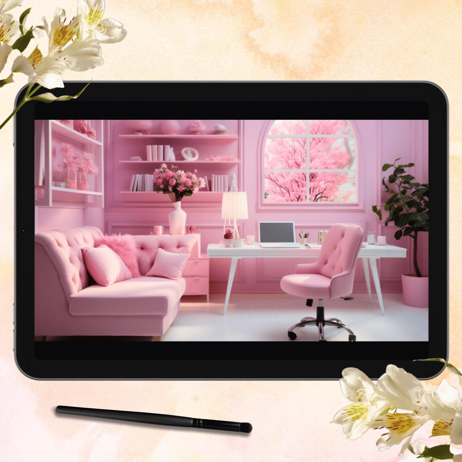 Pink Home Office Background Zoom Background Microsoft Teams Background ...