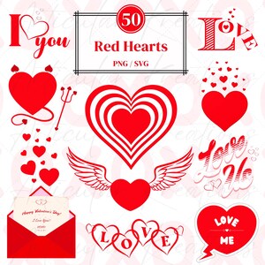 50 Red Hearts Bundle | Valentine Hearts Clipart | Valentine Hearts SVG ...