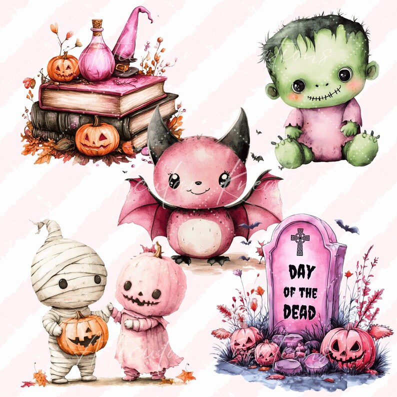 50 Watercolor Halloween Graphic Clipart Downloadable Digital Clipart ...