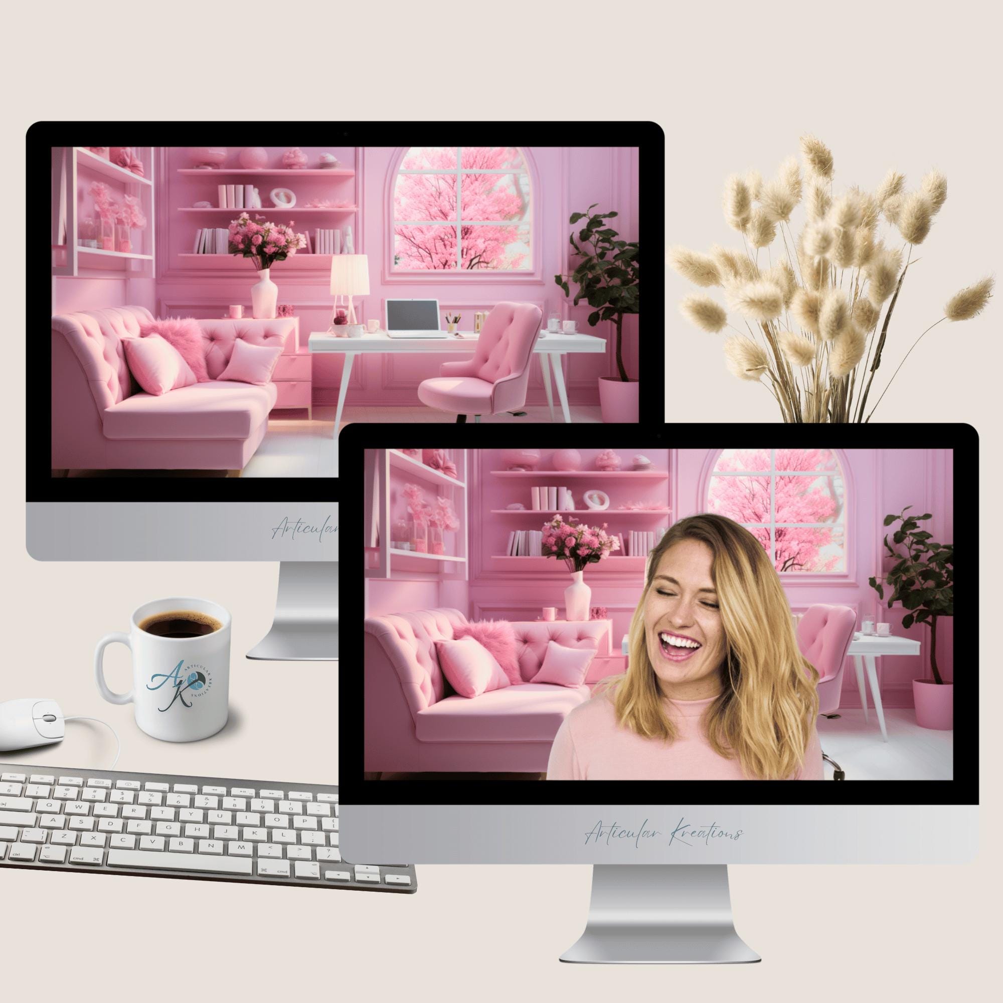 Pink Home Office Background Zoom Background Microsoft Teams Background ...