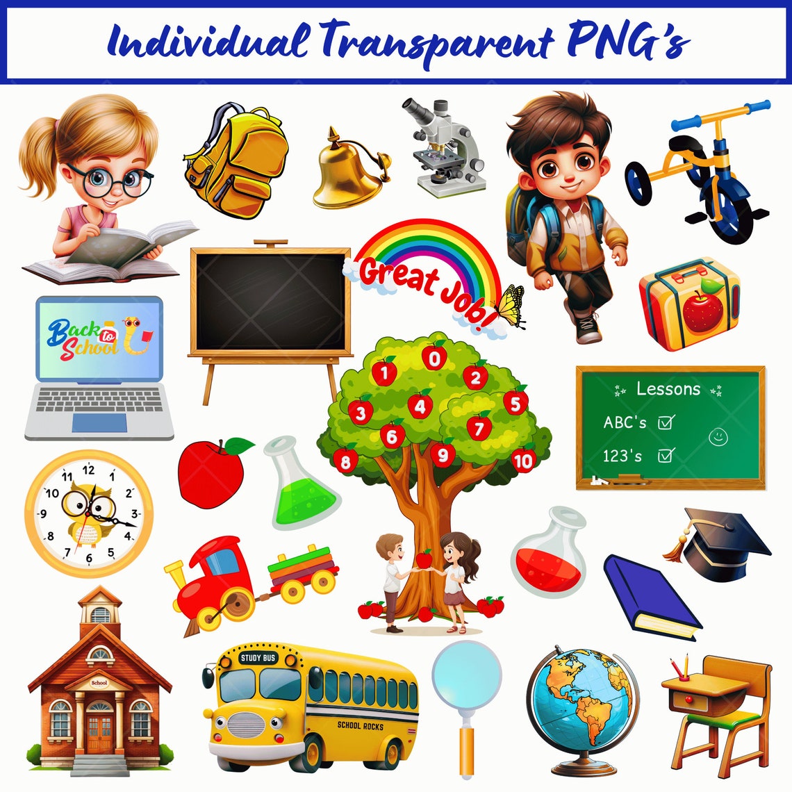 67 School Clipart Set | Downloadable Clipart Bundle | School Supply PNG ...