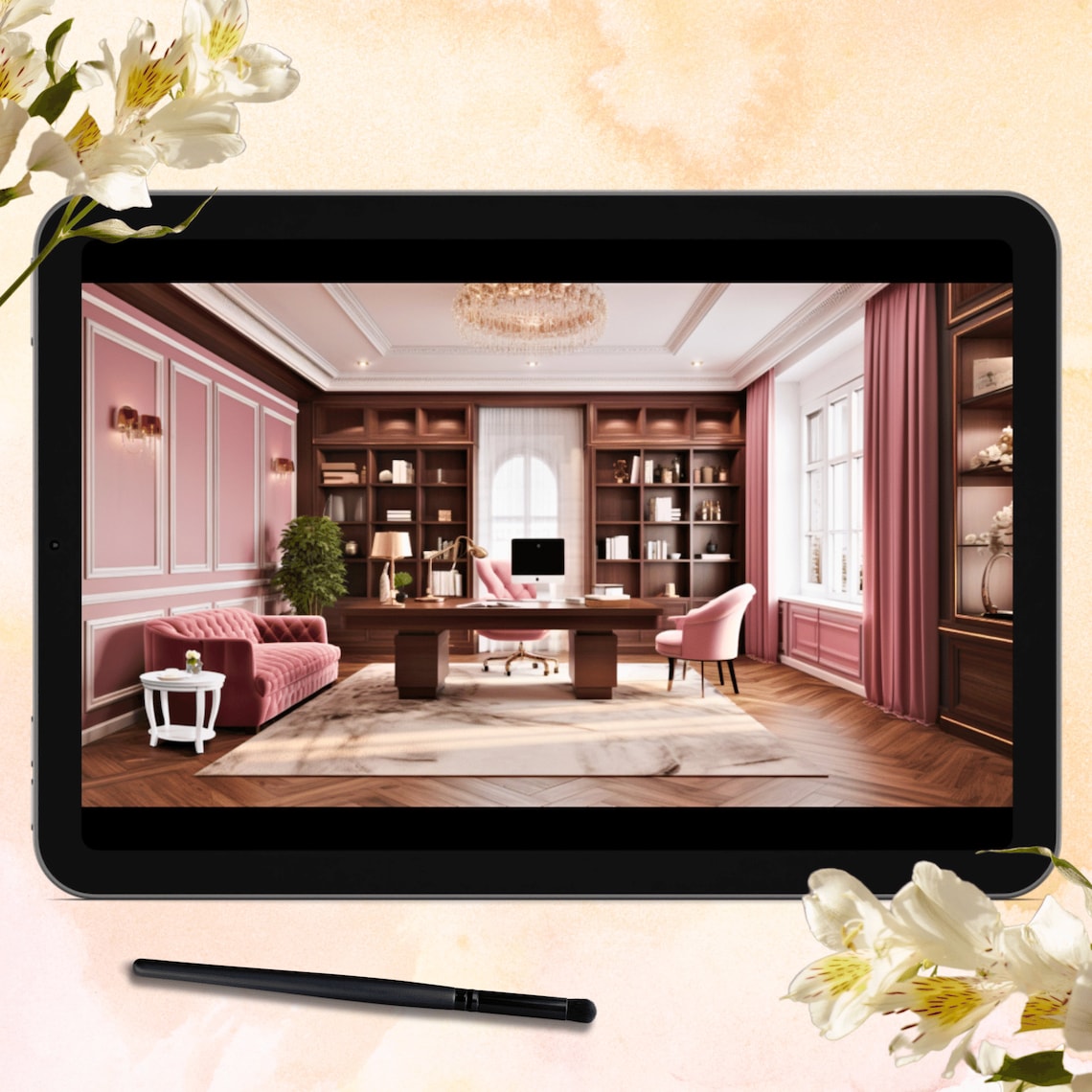 Pink Home Office Backdrop Zoom Background Microsoft Teams Background ...