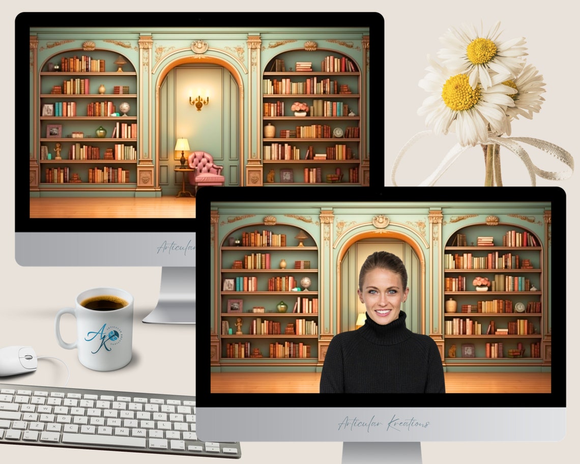 Bookcase Backdrop Zoom Background Microsoft Team Background Virtual ...
