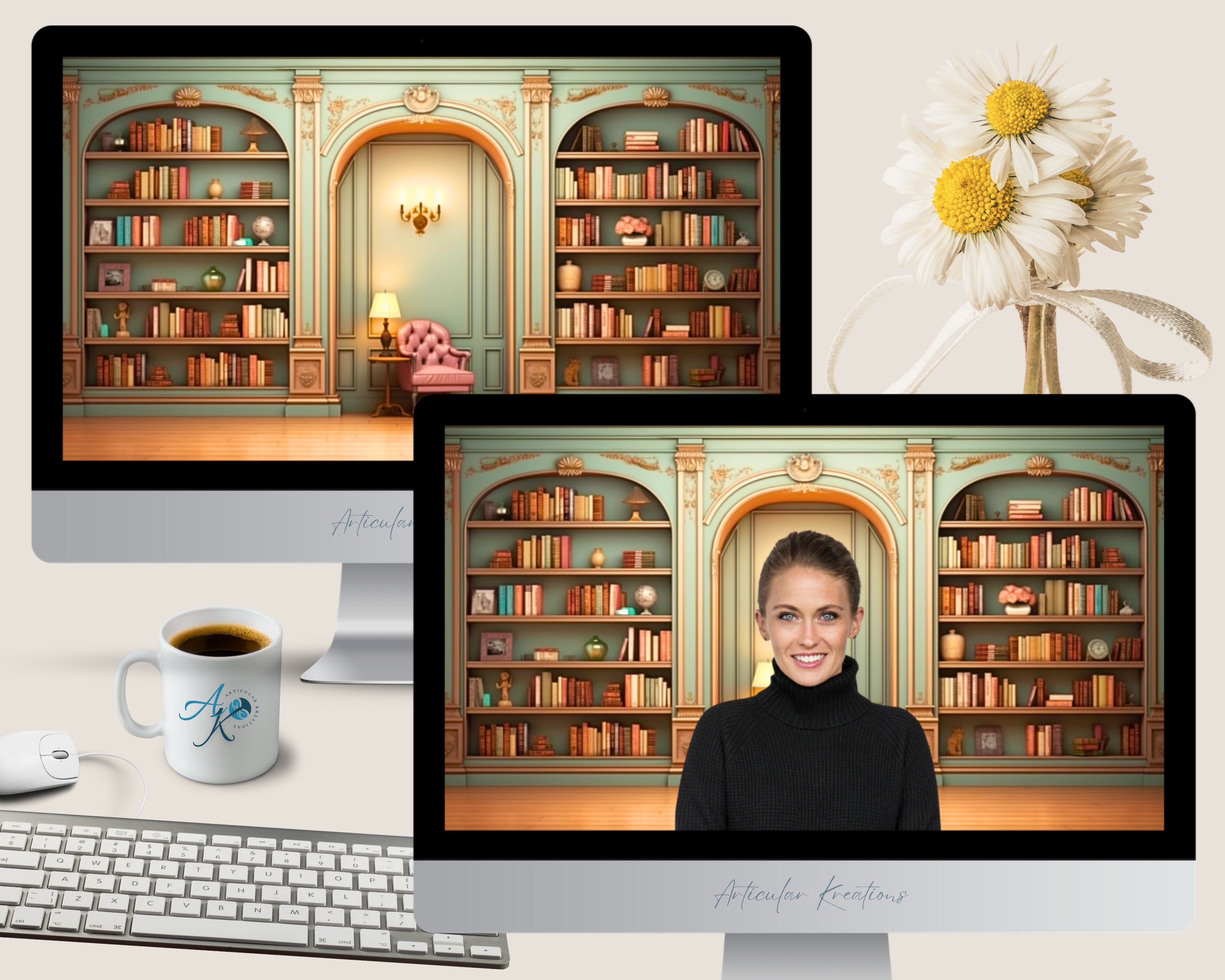 Bookcase Backdrop Zoom Background Microsoft Team Background Virtual ...