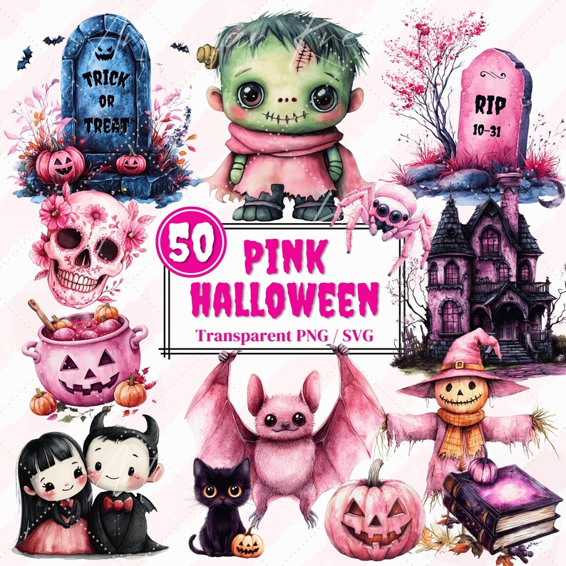 50 Watercolor Halloween Graphic Clipart Downloadable Digital Clipart ...