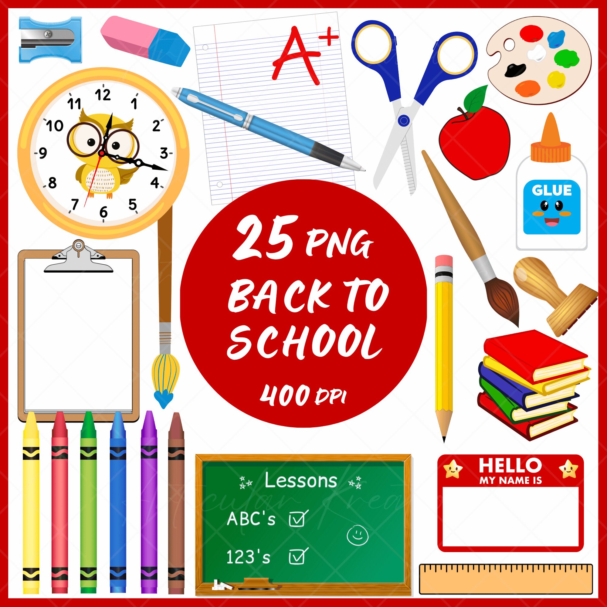 25 School Clipart Set | Downloadable Clipart Bundle | School Supply PNG ...