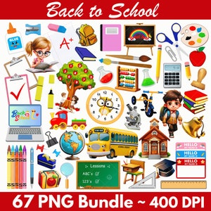 67 School Clipart Set | Downloadable Clipart Bundle | School Supply PNG ...